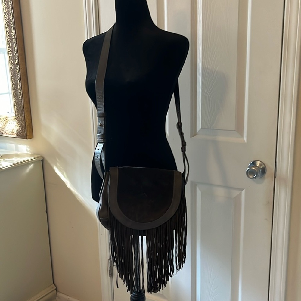 Frye Gray, Leather Fringe Crossbody Bag - Gem